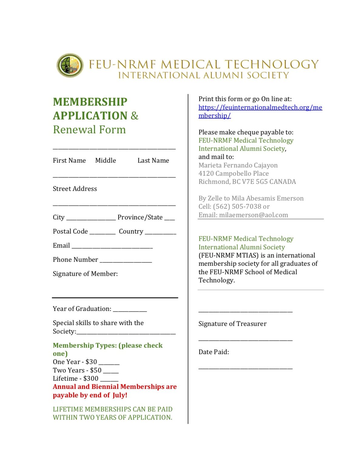 Membership Application and Renewal – FEU-NRMF Med Tech International ...